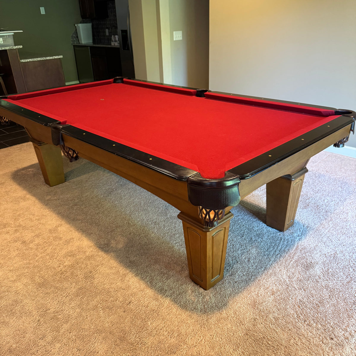8’ Olhausen Eclipse pool table with Black Cherry top rails ...